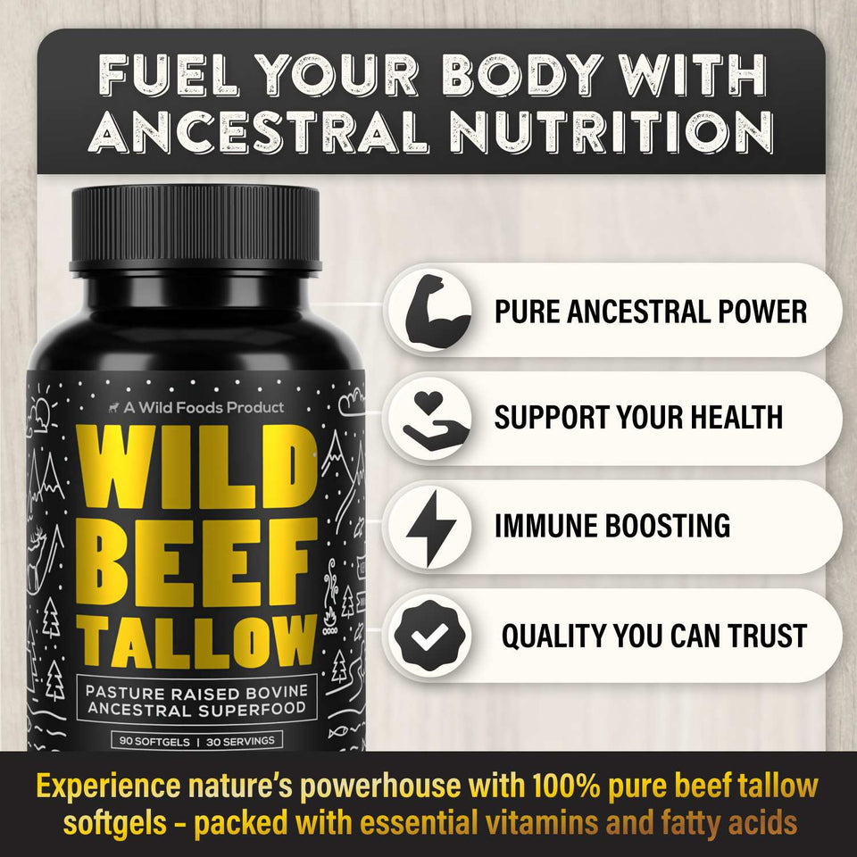 Grass-Fed Beef Tallow Softgels, 30 servings – 100% Pure Ancestral ...